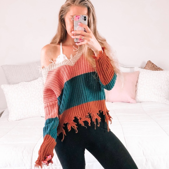 Twilight Gypsy Collective | Sweaters | Fray Colorblock Fall Stripe V ...